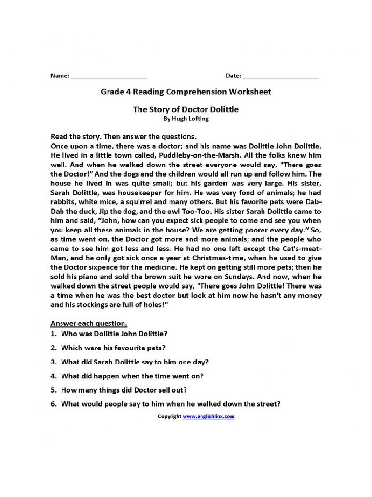 Story For Grade With Questions Short Stories Reading Comprehension Kids ...