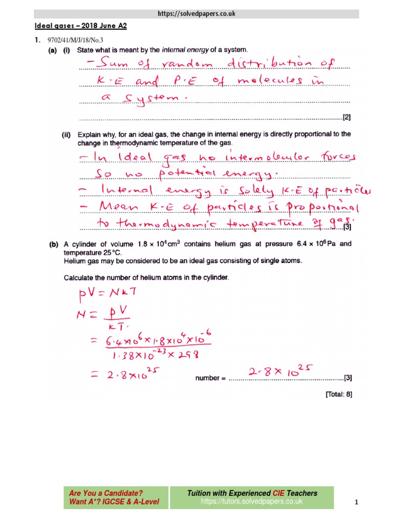 2018J Ideal Gases A2 | PDF