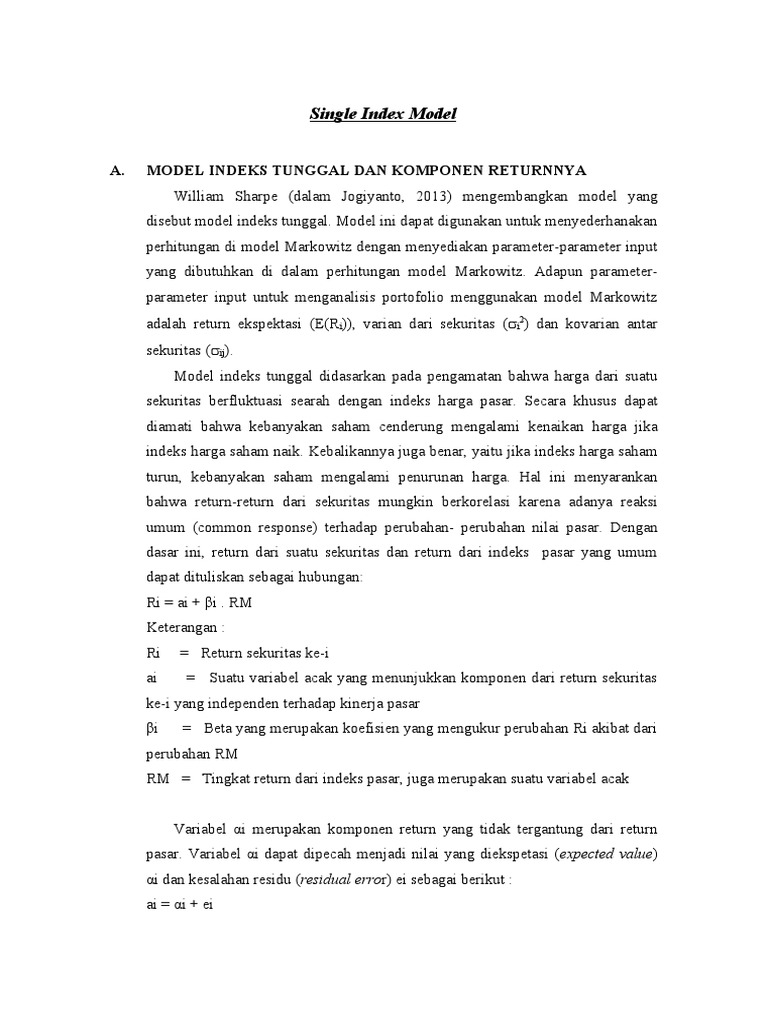 Model Indeks Tunggal dalam Investasi | PDF