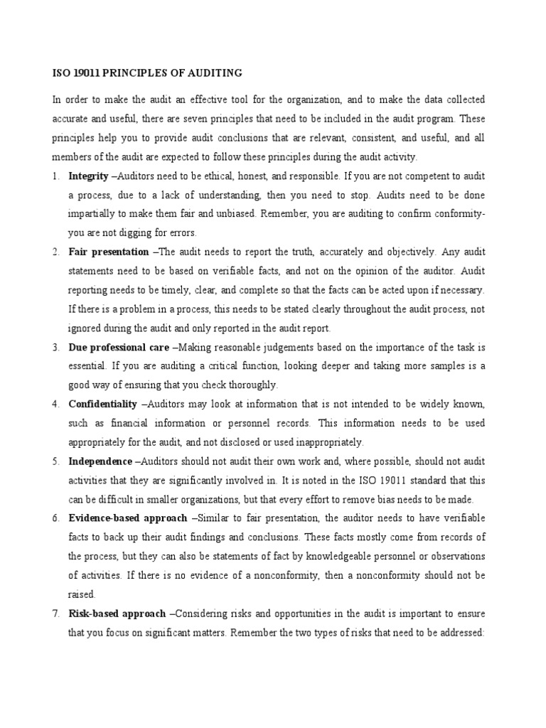 Iso 19011 Principles of Auditing | PDF | Auditor's Report | Audit