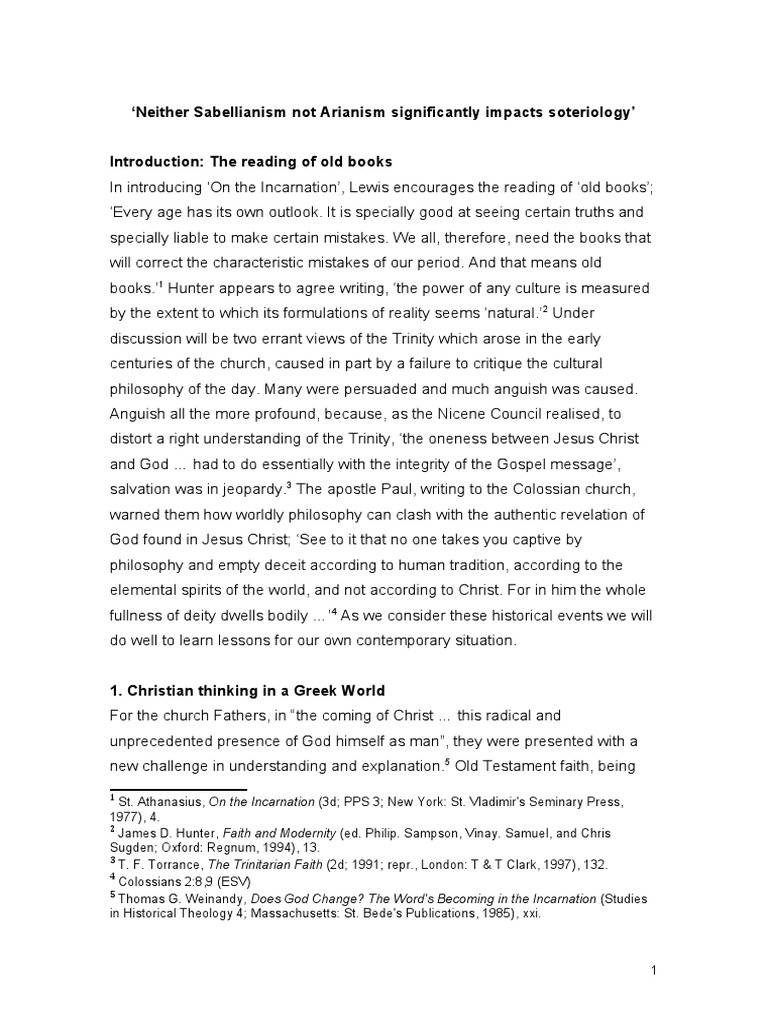 Do Sabellianism or Arianism Significantly Impact Soteriology | PDF ...