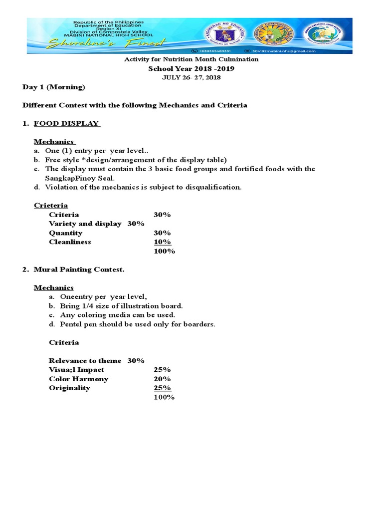 Activity For Nutrition Month Culmination | PDF