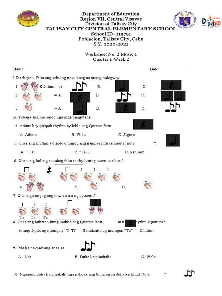 MUSIC Worksheet Week 2 | PDF
