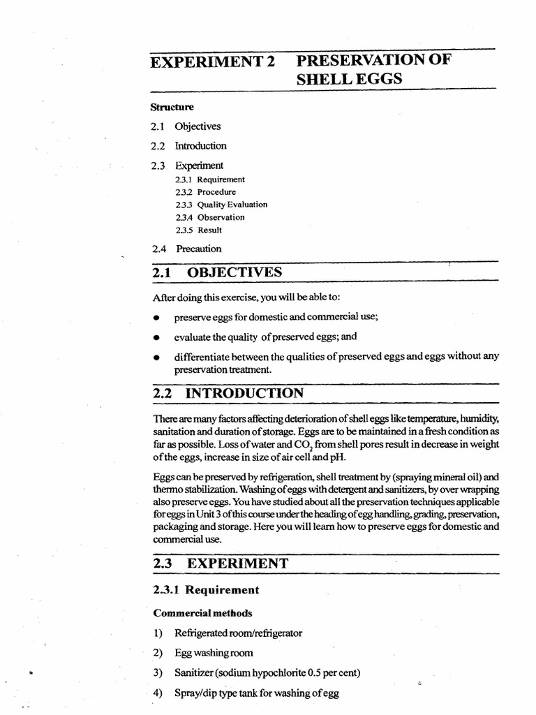 Experiment Preservation OF Shell Eggs: Objectives | PDF | Food ...