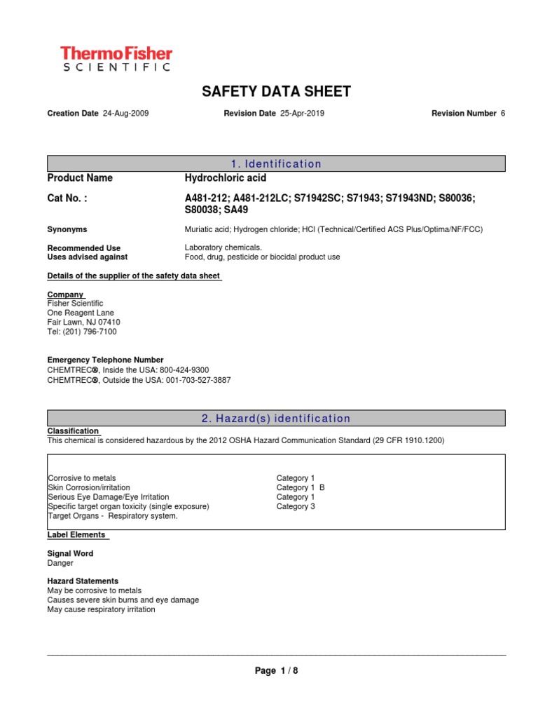Safety Data Sheet: 1. Identification | PDF | Dangerous Goods | Firefighting