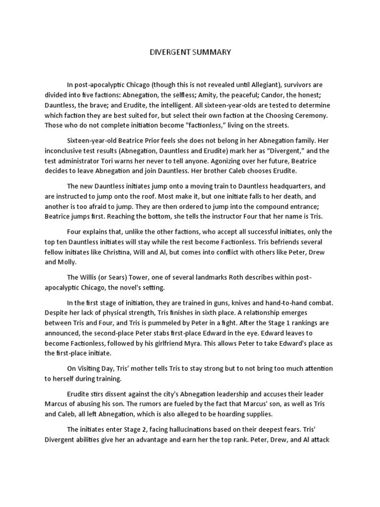 Divergent Summary | Download Free PDF | Divergent (Novel)