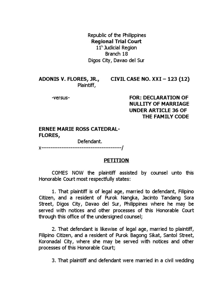 1 Petition - Annulment - ACDF | PDF | Annulment | Affidavit