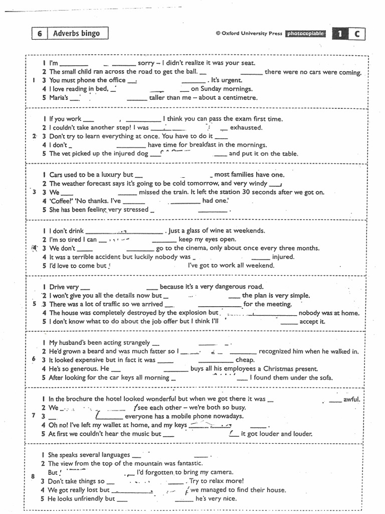 Adverb Bingo Worksheet | PDF