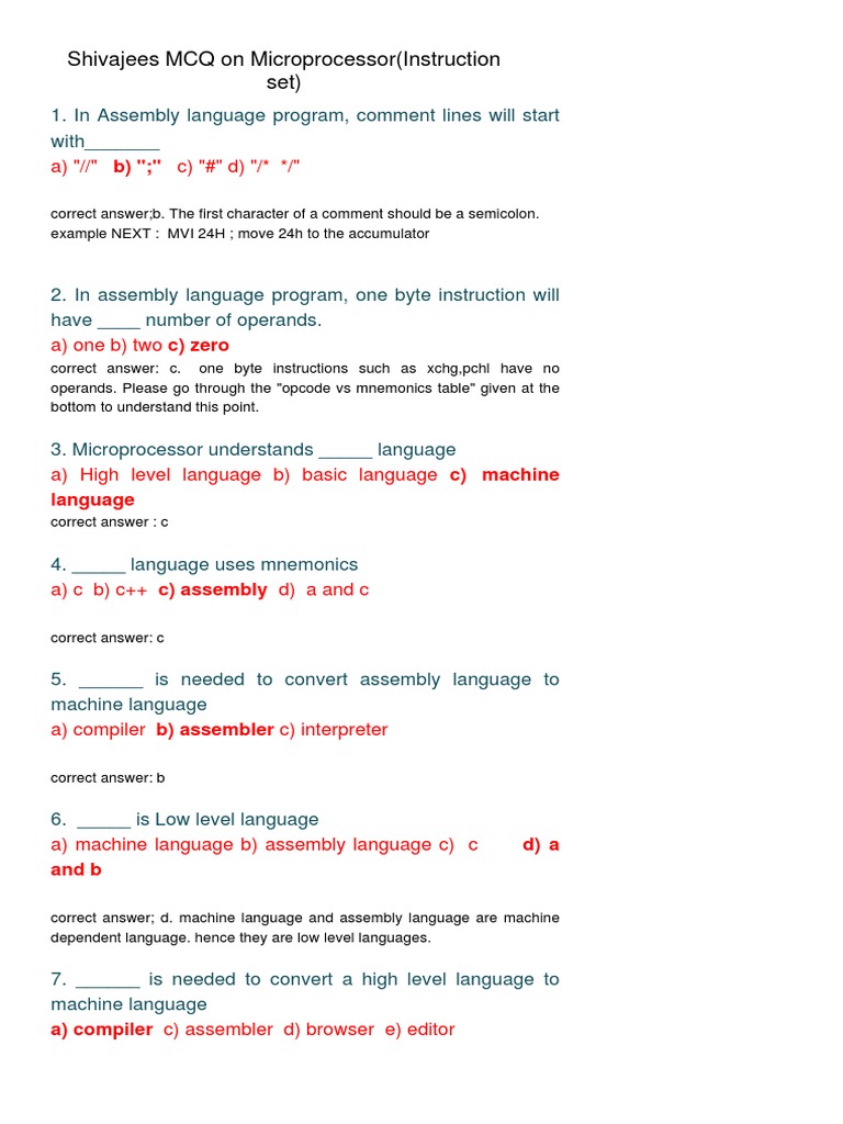 Microprocessor MCQs and Answers | PDF | Assembly Language | Central Processing Unit
