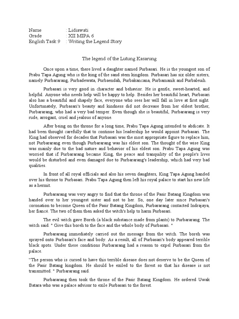 Name: Lidiawati Grade: Xii Mipa 6 English Task 9: Writing The Legend ...