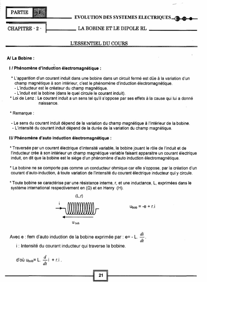 Résumé Cours Physique Le Dipôle RL Bobine Bac | PDF