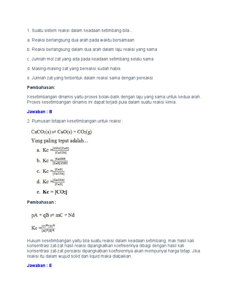 Bank Soal Kesetimbangan Kimia | PDF