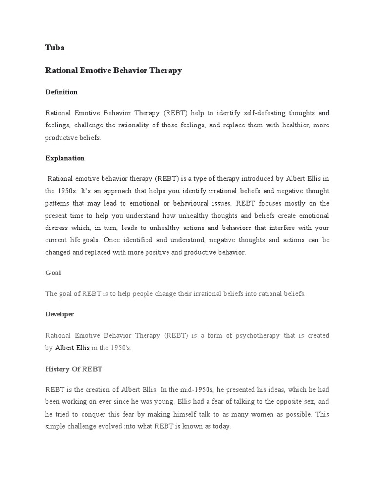 Tuba Rational Emotive Behavior Therapy: Explanation | PDF | Rational ...