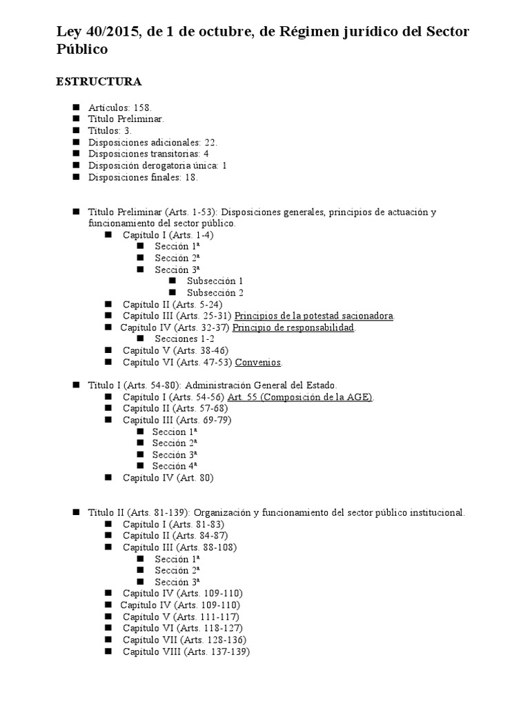 Estructura Ley 40 - 2015 | PDF | Ley Pública | Ciencias Políticas