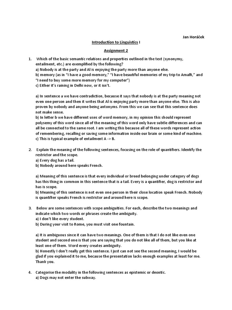 Assignment 2 | PDF | Semantics | Interpretation (Philosophy)