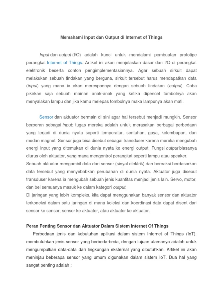 Perbedaan Sensor dan Aktuator IoT | PDF | Komputer | Teknologi & Rekayasa
