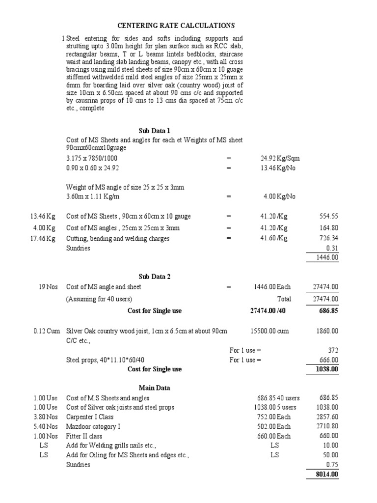 Centering Rate Calculations | PDF | Structural Engineering ...