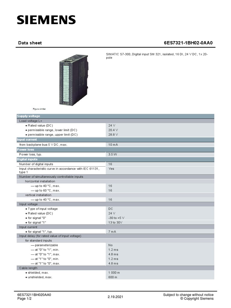 6ES73211BH020AA0 Datasheet en | PDF | Electrical Components | Computer Engineering