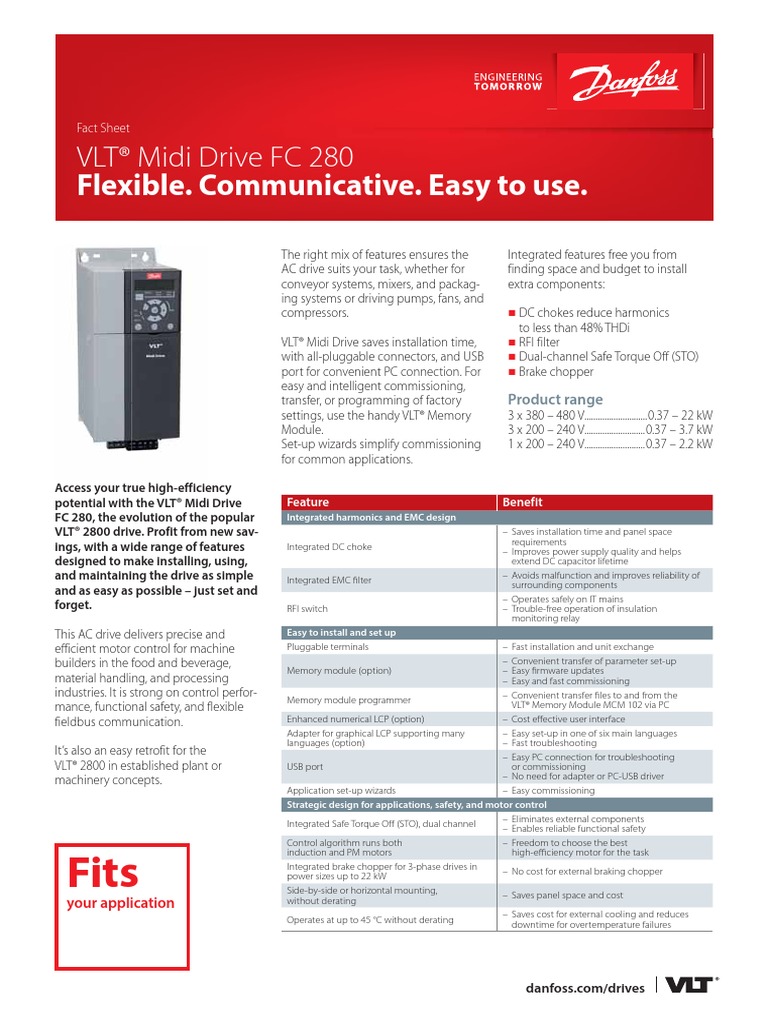 VLT Midi Drive FC280 - Fact Sheet | PDF | Power Supply | Electric Motor