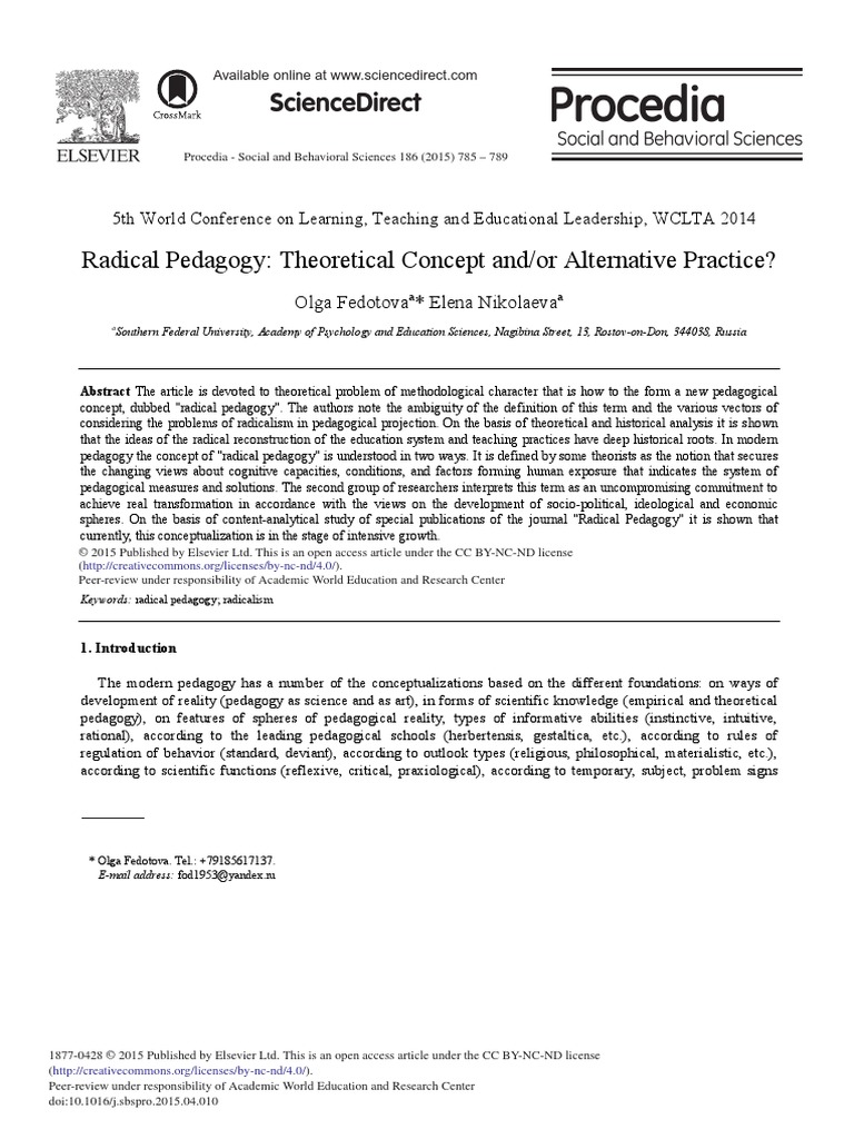 Radical Pedagogy: Theoretical Concept And/or Alternative Practice ...