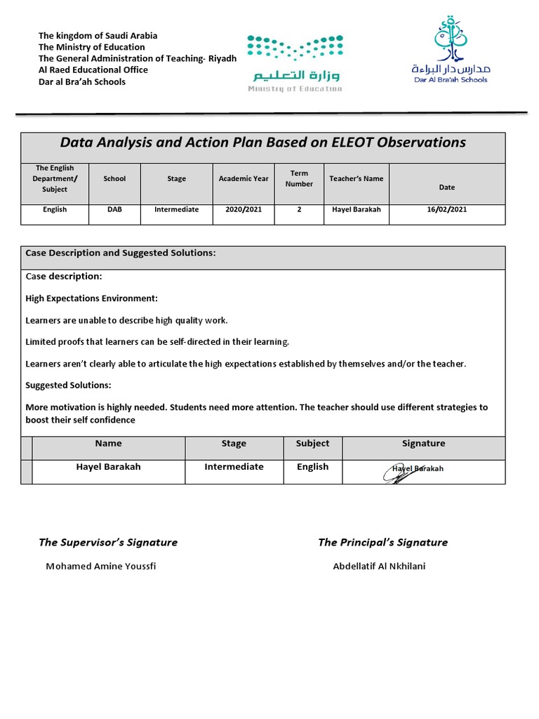 Data Analysis and Action Plan Based On ELEOT Observation 2 | PDF