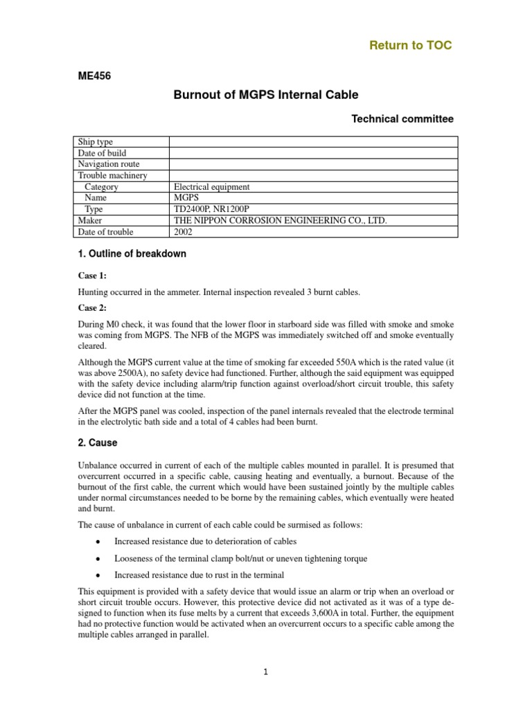 Burnout of MGPS Internal Cable: Return To TOC | PDF | Fuse (Electrical) | Electrical Components