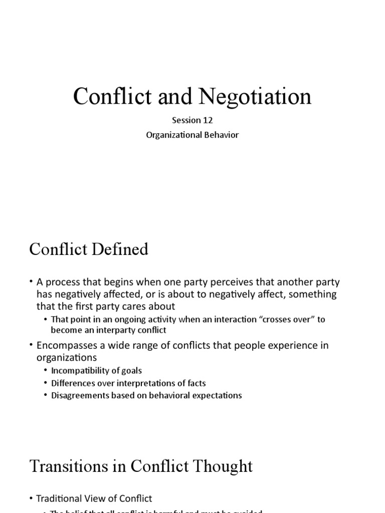 Session 12 - Conflict and Negotiation | PDF | Conflict (Process) | Bargaining