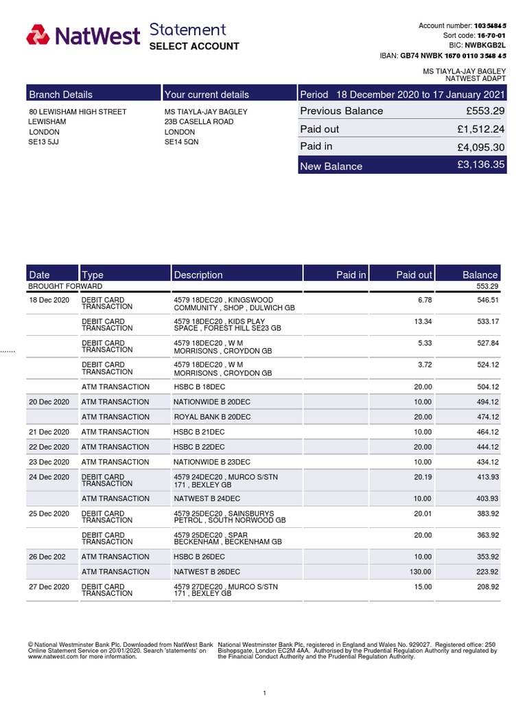 Statement: Branch Details Your Current Details Period 2020 To 202 | PDF ...