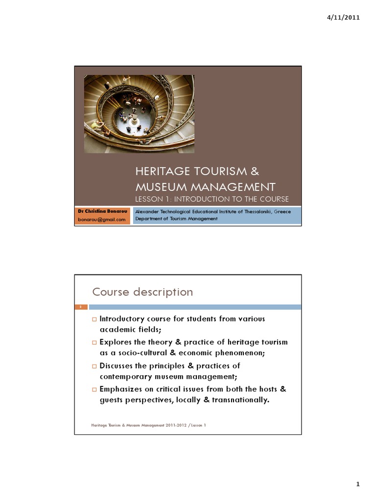 Heritage Tourism & Museum Management: Course Description | PDF ...
