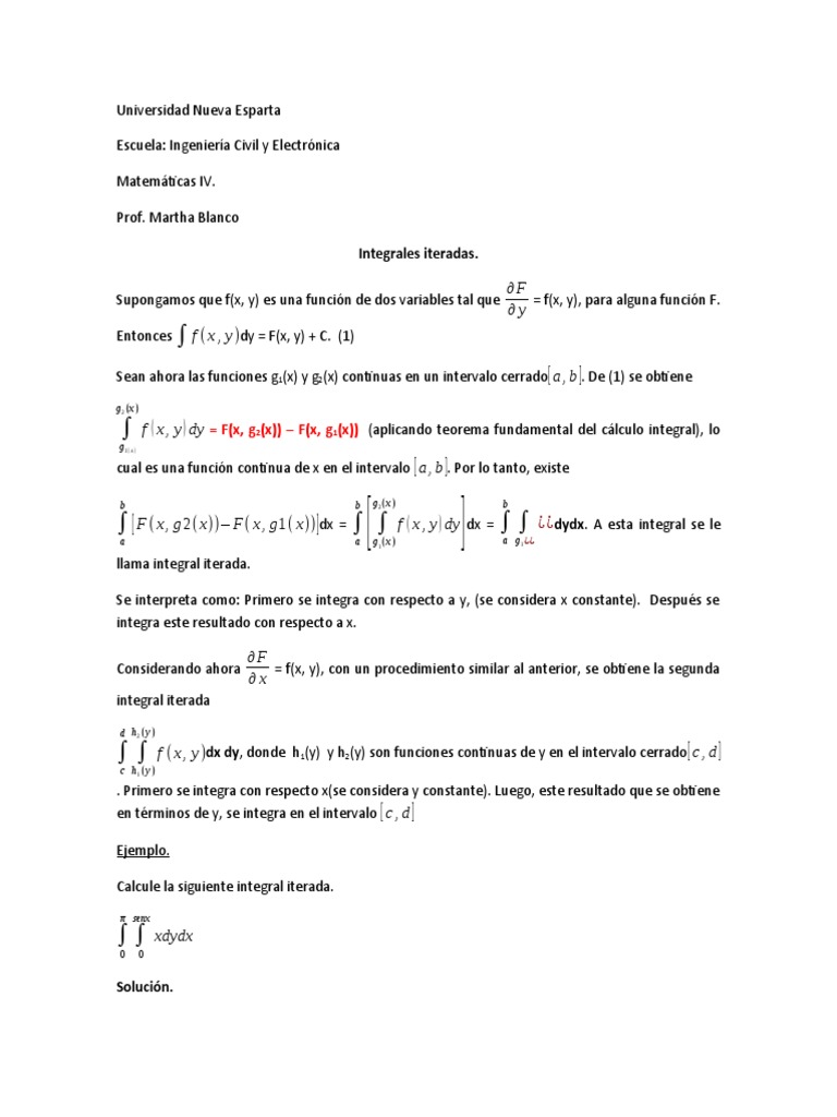 Integrales Iteradas | PDF | Integral | Funciones y mapeos