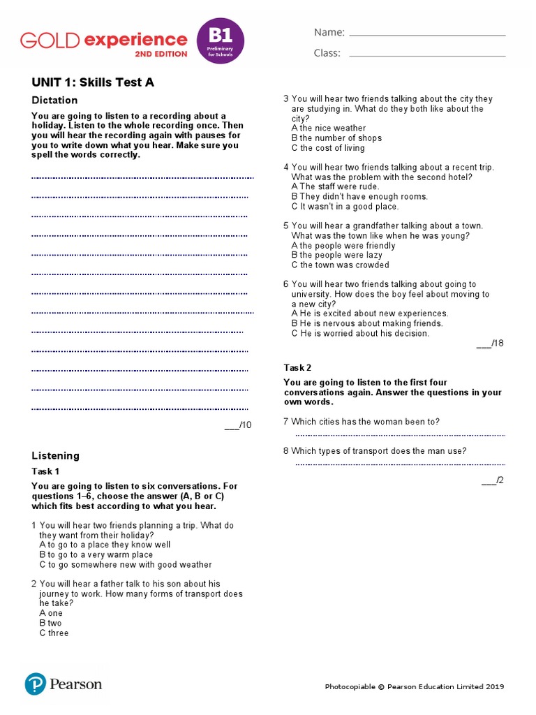 UNIT 1: Skills Test A: Dictation | PDF | Entertainment (General) | Sports