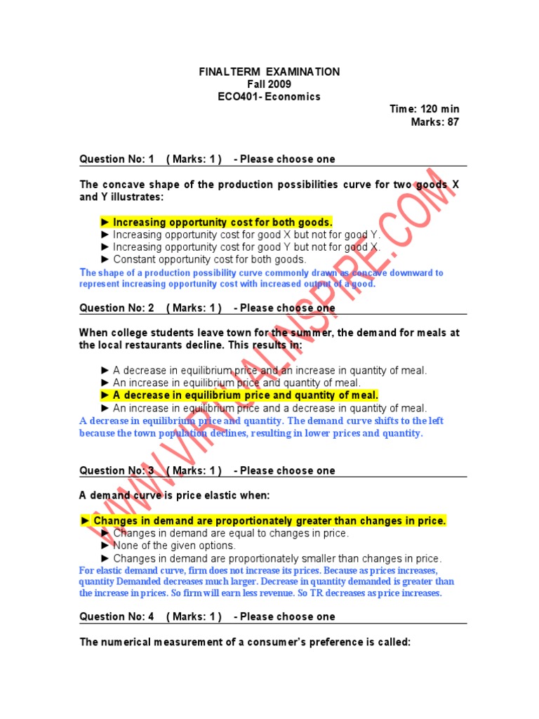 Eco401 Final Term Solved Paper | PDF | Demand | Supply (Economics)