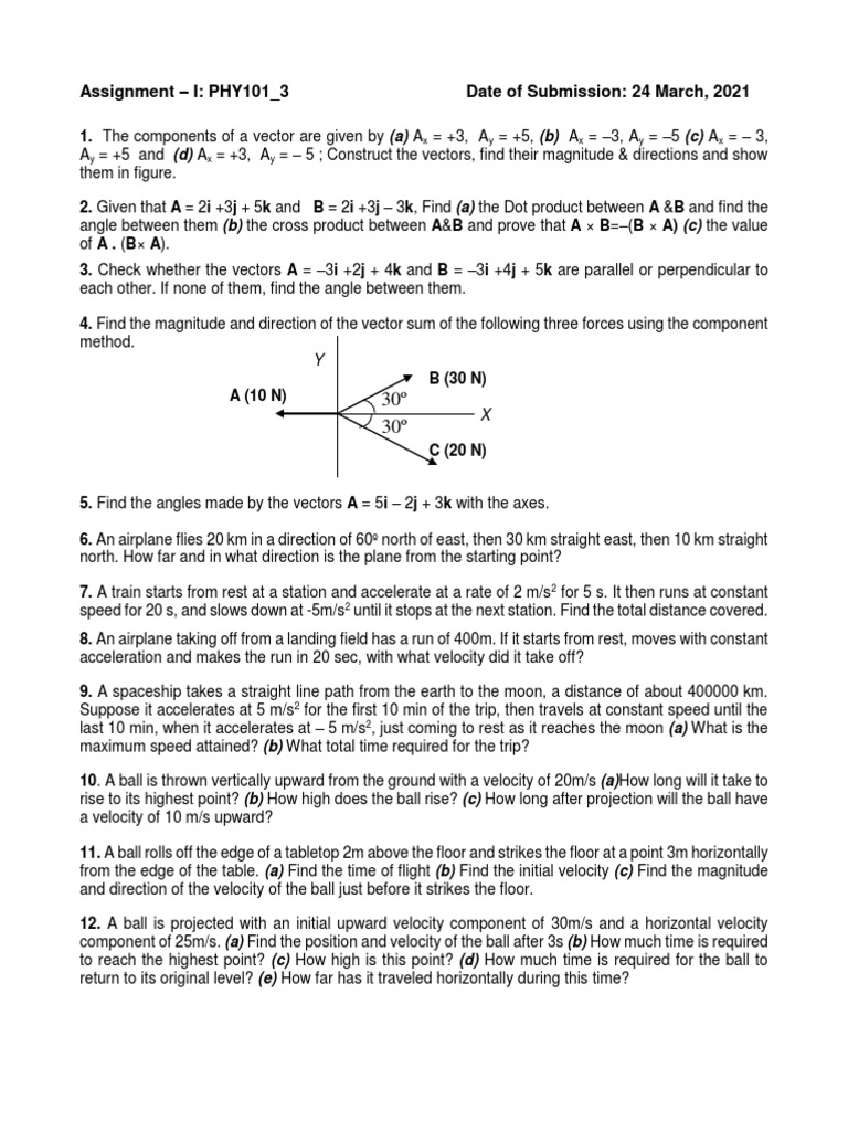 Assignment I - Spring 2021 - PHY101 - 03 | PDF | Force | Euclidean Vector