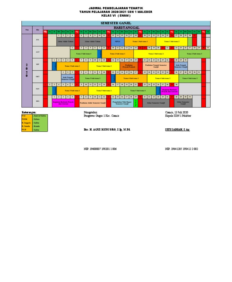 Jadwal Pelajaran Kurtilas Kelas 6 TP 2020-2021 | PDF
