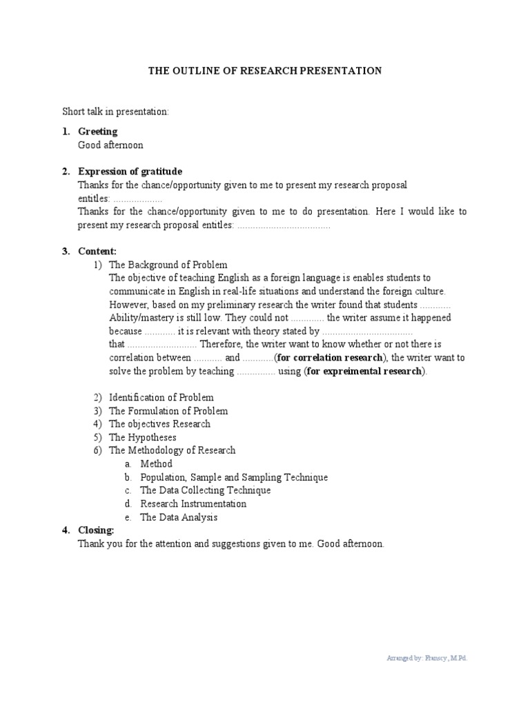 The Outline of Research Proposal | PDF | Hypothesis | Sampling (Statistics)