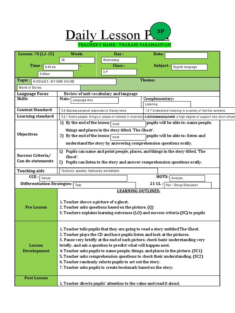 Daily Lesson Plan LA. | PDF | Reading Comprehension | Lesson Plan