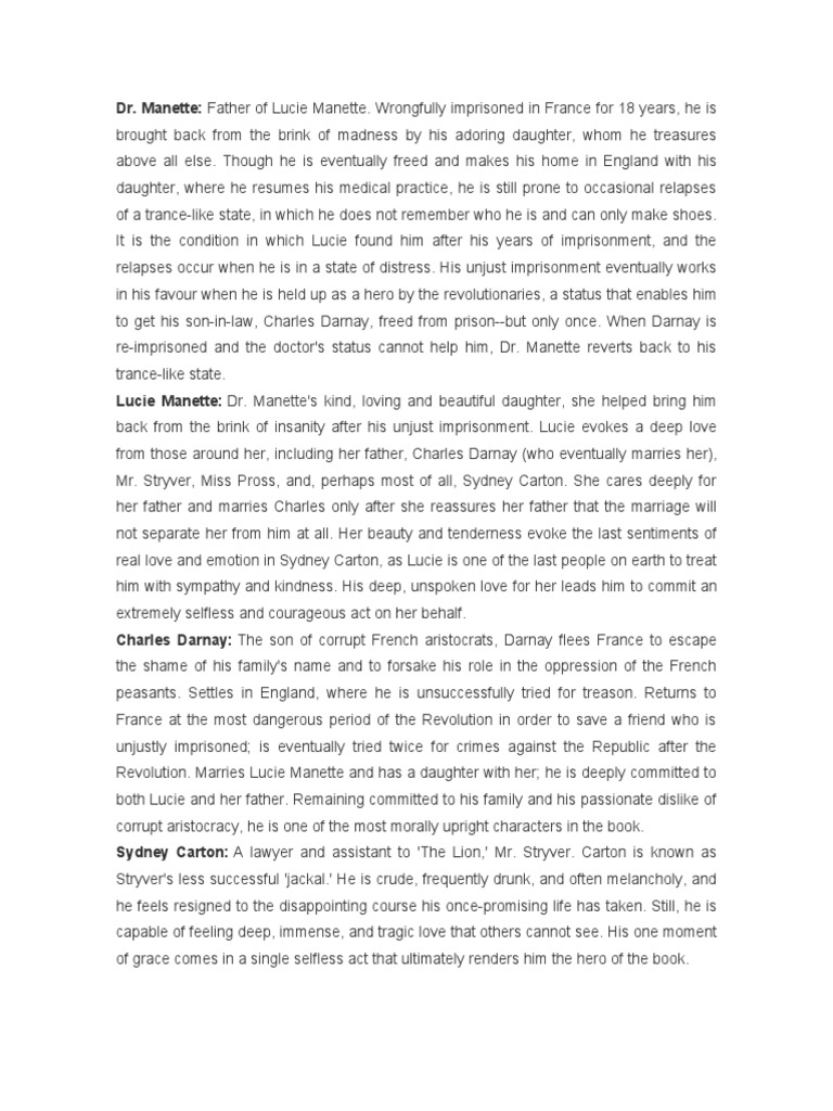 A Tale of Two Cities (Characters) | PDF | A Tale Of Two Cities | Books ...