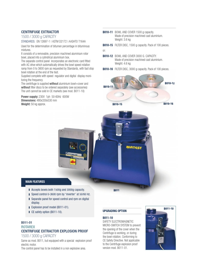 Centrifuge Extractor 1500 / 3000 G CAPACITY: Rotarex | PDF | Centrifuge ...