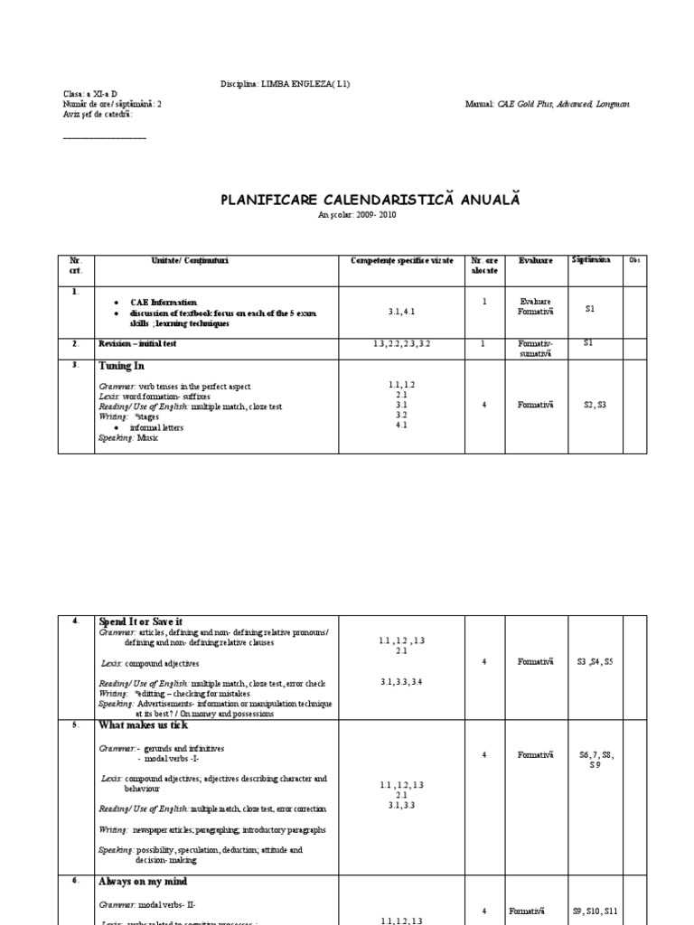 Annual English Plan for 11th Grade | PDF | English Language | Phrase