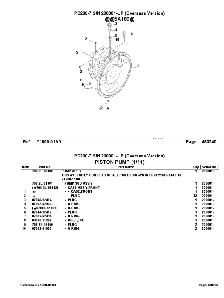 PC200-7 Piston Pump Parts | PDF | Piston | Screw