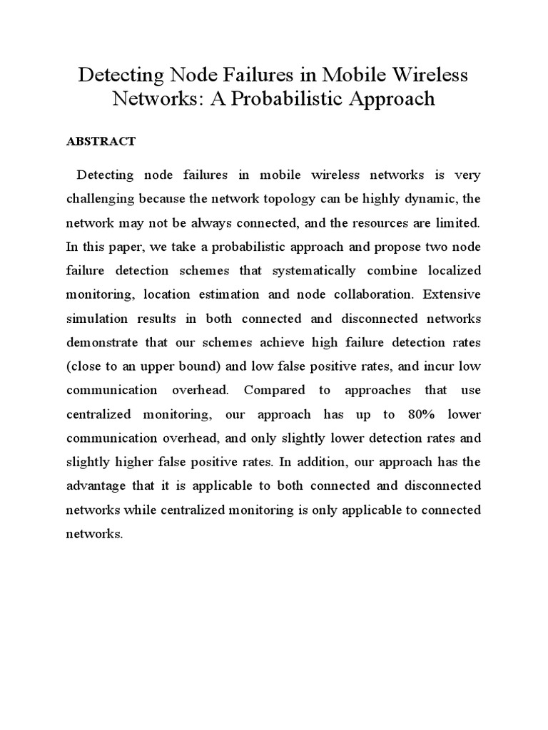 Detecting Node Failures in Mobile Wireless Networks: A Probabilistic Approach | PDF | Routing ...