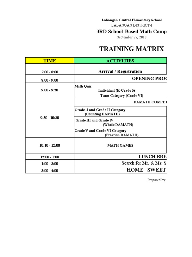 3rd School-Based Math Camp Schedule | PDF