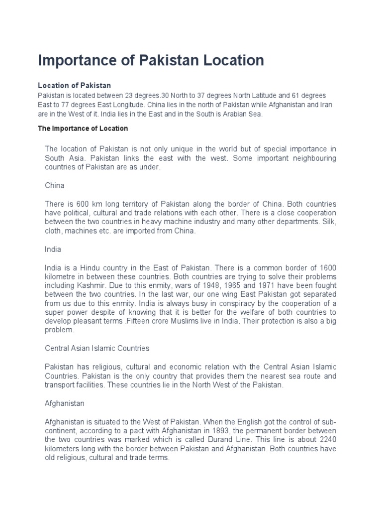 Importance of Pakistan Location | PDF | Pakistan | International Relations