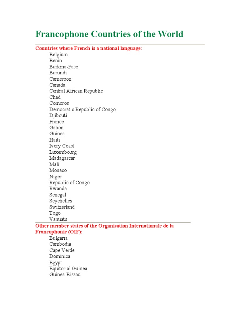 Francophone Countries of The World: Countries Where French Is A ...
