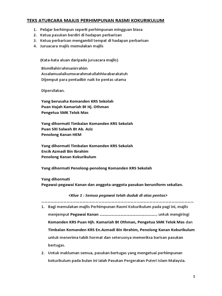 Skrip Perhimpunan Rasmi Koku 2019 | PDF