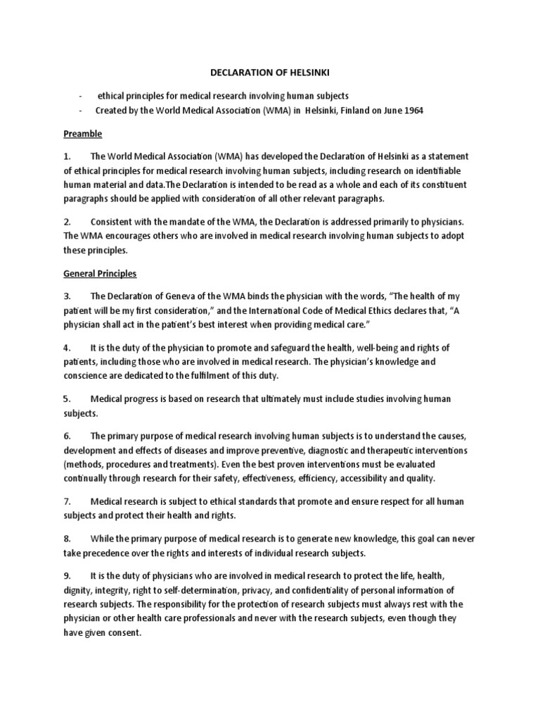 Declaration of Helsinki: Preamble | PDF | Informed Consent ...
