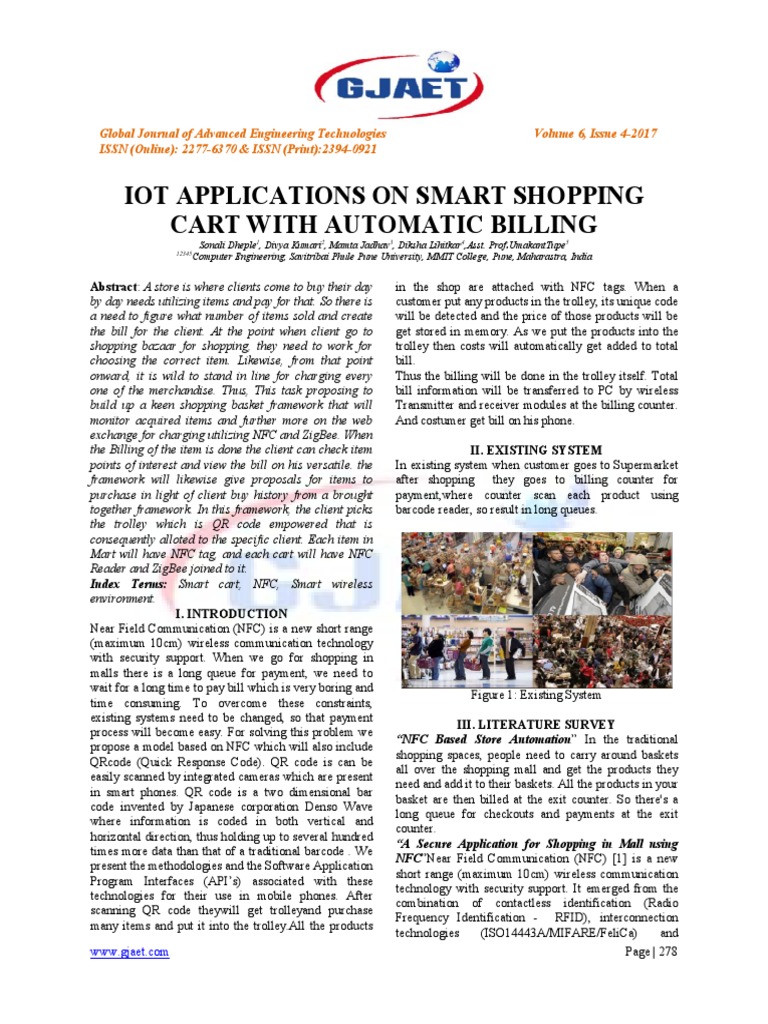 Iot Applications On Smart Shopping Cart With Automatic Billing | PDF ...