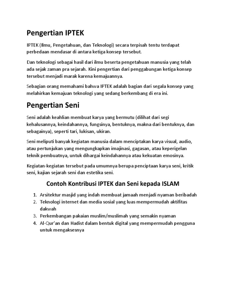 Konsep Iptek Dan Seni Dalam Islam - 09011282025055 | PDF
