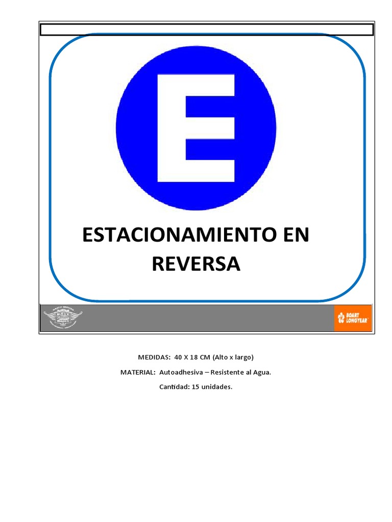 Cartel Estacionamiento en Reversa - Medidas 48 | PDF