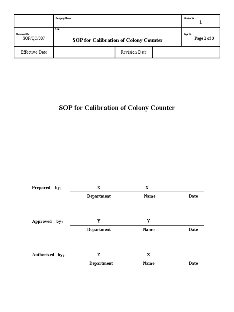SOP For Calibration of Colony Counter | PDF | Calibration | Colony ...